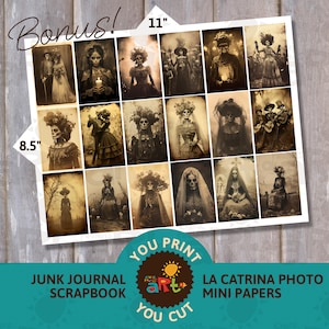 La Catrina and Friends Antique Photo Printable Junk Journal Half Papers ...