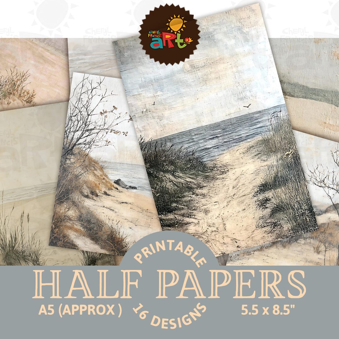 Secluded Beach Shoreline in Muted Colors Junk Journal Half Paper ...