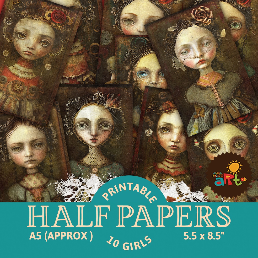 Girl Portrait Junk Journal Half Papers - Etsy