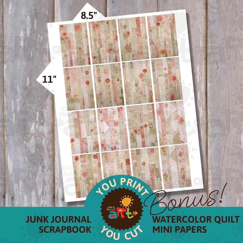 Watercolor Floral Quilt Collage Printable Junk Journal Half Papers ...