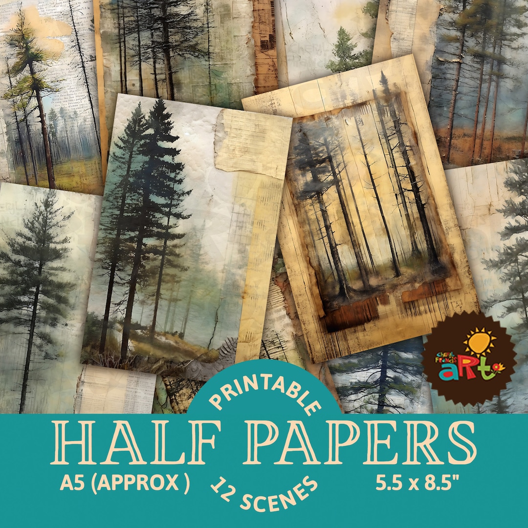 Pine Forest on Scrap Ephemera Printable Junk Journal Half Papers ...