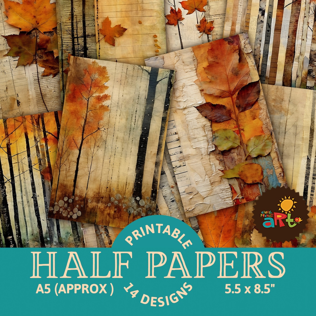 Autumn Leaf Collage Printable Junk Journal Half Papers, Fall Scrapbook ...