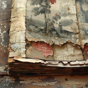 Torn Paper Tapestry Wallpaper Collage Printable Junk Journal Horizontal ...