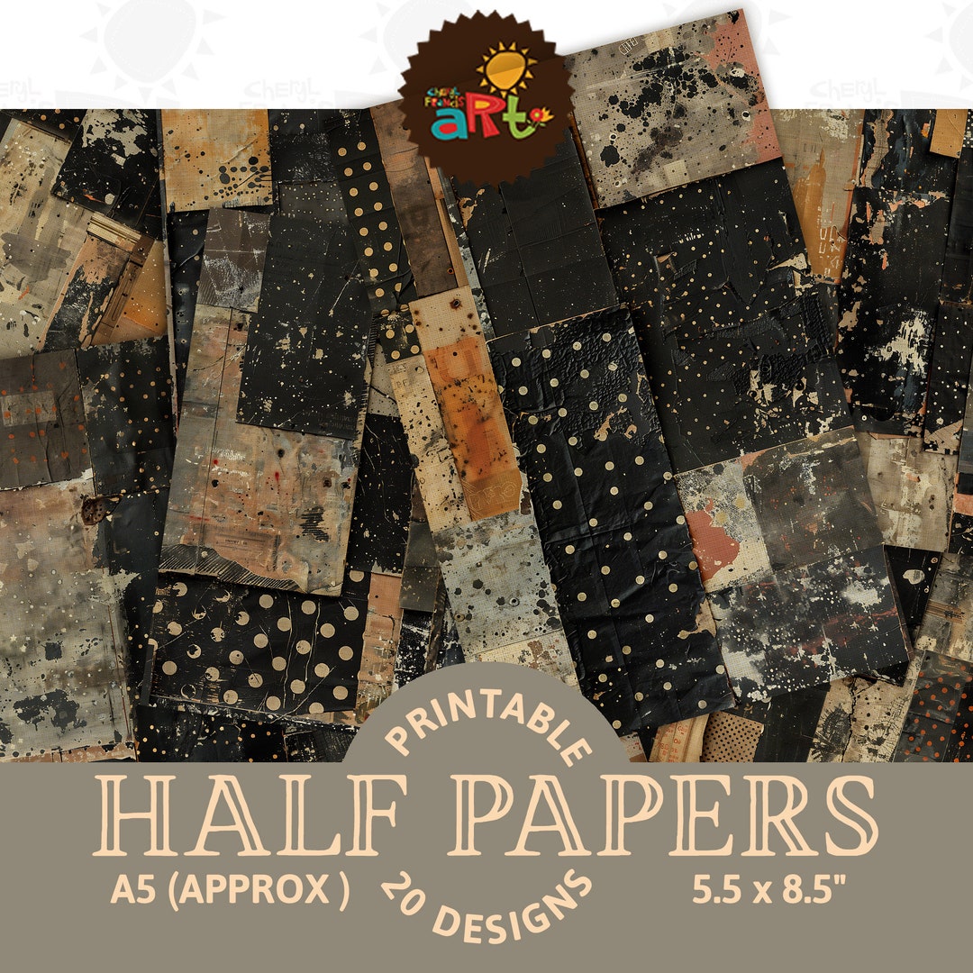 Black Scrap With Dots Collage Junk Journal Half Page Printable ...