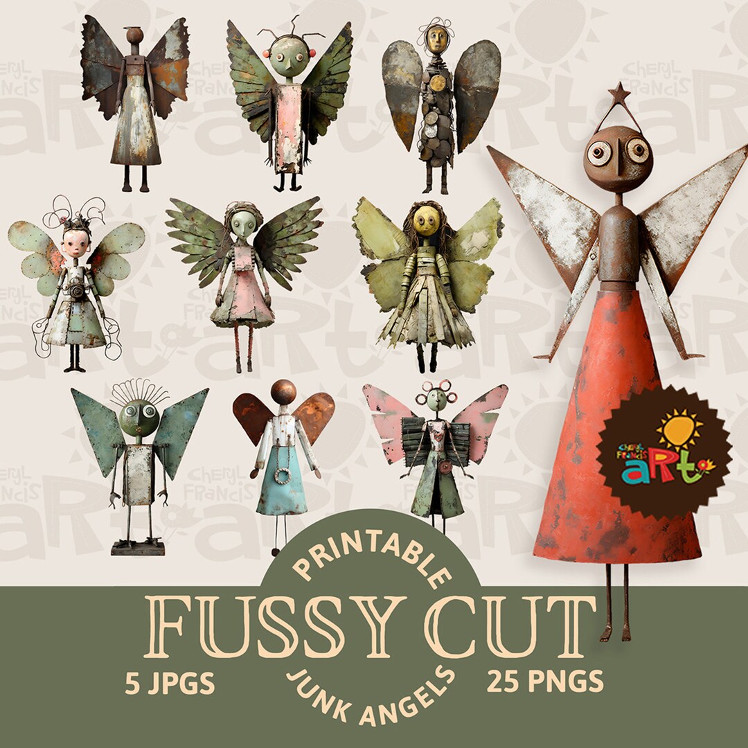 Junk Angels, Scrap Fairies, 25 Fussy Cut Printable Art Junk Journal ...