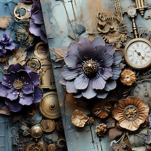 12 Mixed Media Steampunk Grunge Paper Collage Printable Junk Journal ...