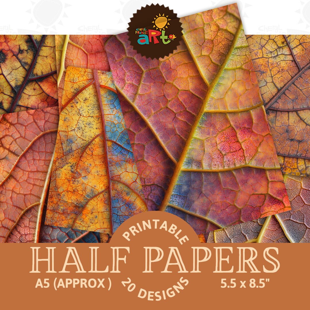 Autumn Color Leaf Vein Printable Junk Journal Half Paper Ephemera ...