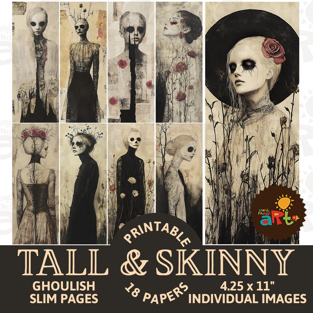 Ghoulish Nature Girl Art Portrait Printable Tall Slim Junk Journal ...