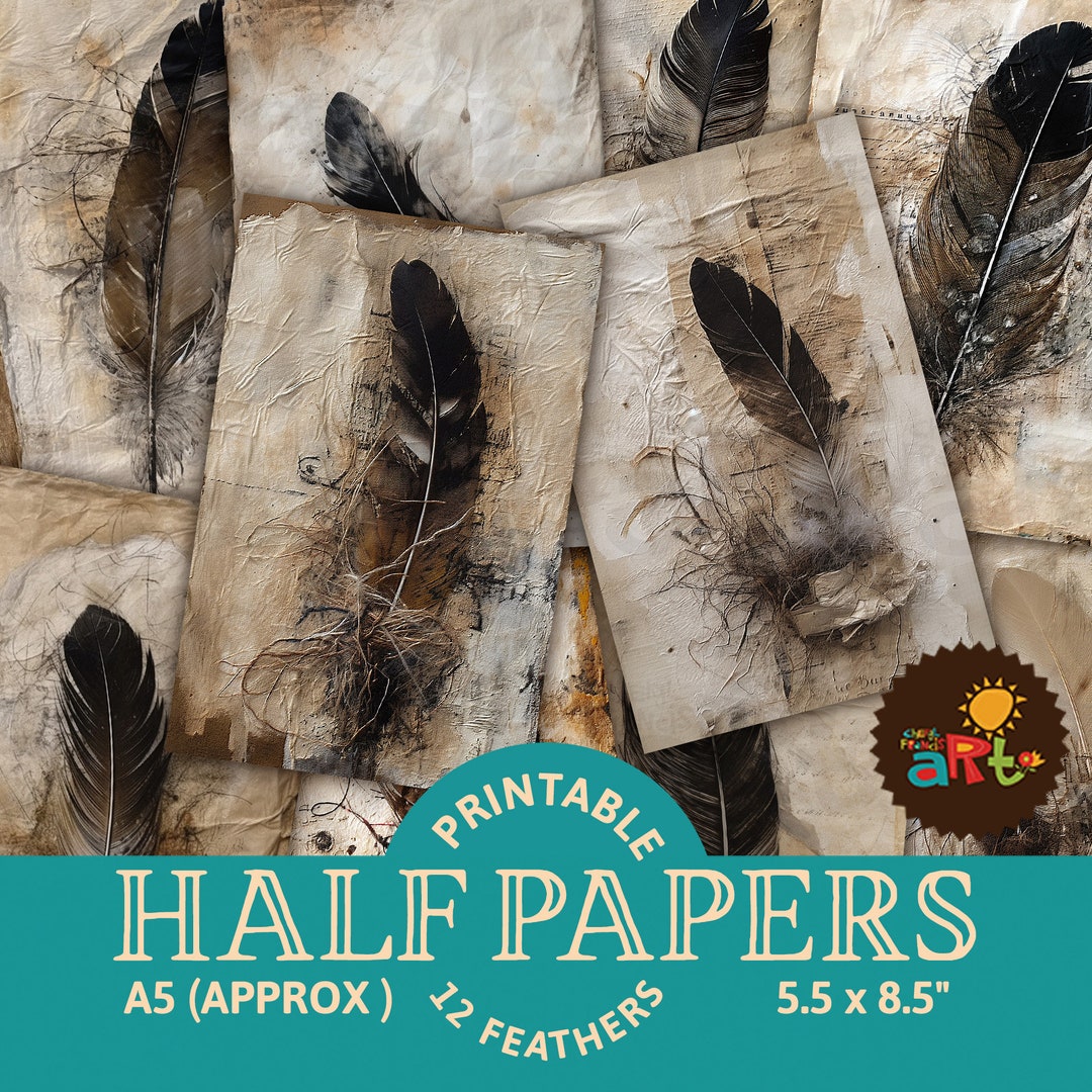 Dark Feather Mixed Media Junk Journal Printable Half Papers, Journal ...