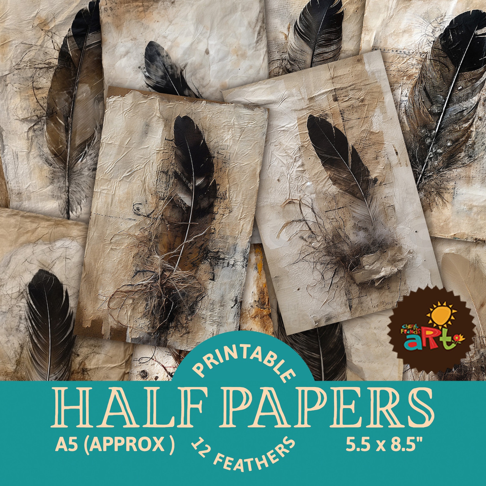 Dark Feather Mixed Media Junk Journal Printable Half Papers, Journal ...
