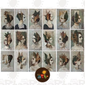 Profile Mask Portrait With Leaves Collage Printable Junk Journal Half ...