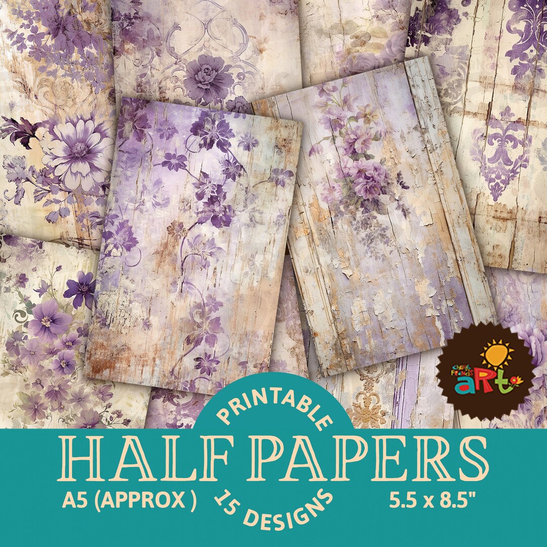 Shabby Purple Floral Printable Junk Journal Half Papers - Etsy