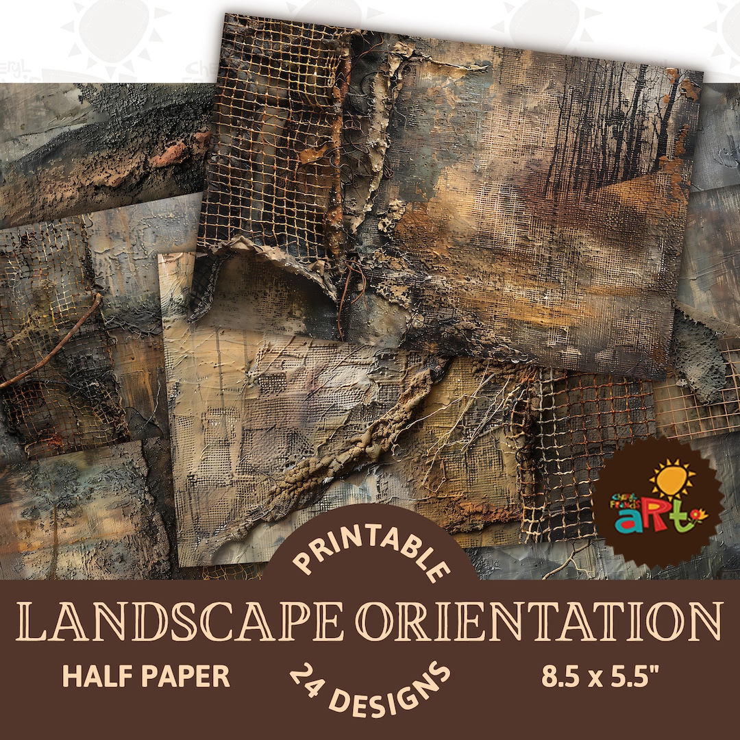 Rustic Assemblage Landscape Collage Printable Junk Journal Horizontal ...