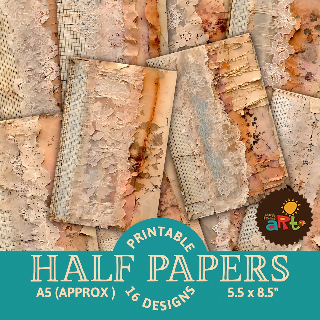 Lace and Tattered Paper Collage Printable Junk Journal Half Papers for ...