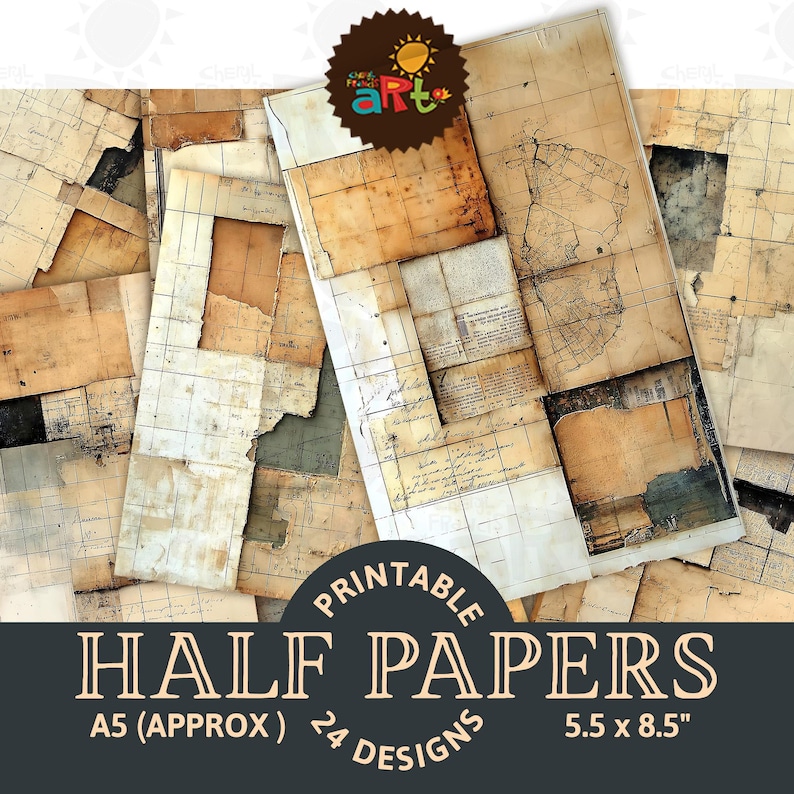 Various Aged Papers Abstract Collage Junk Journal Half Paper Printable ...