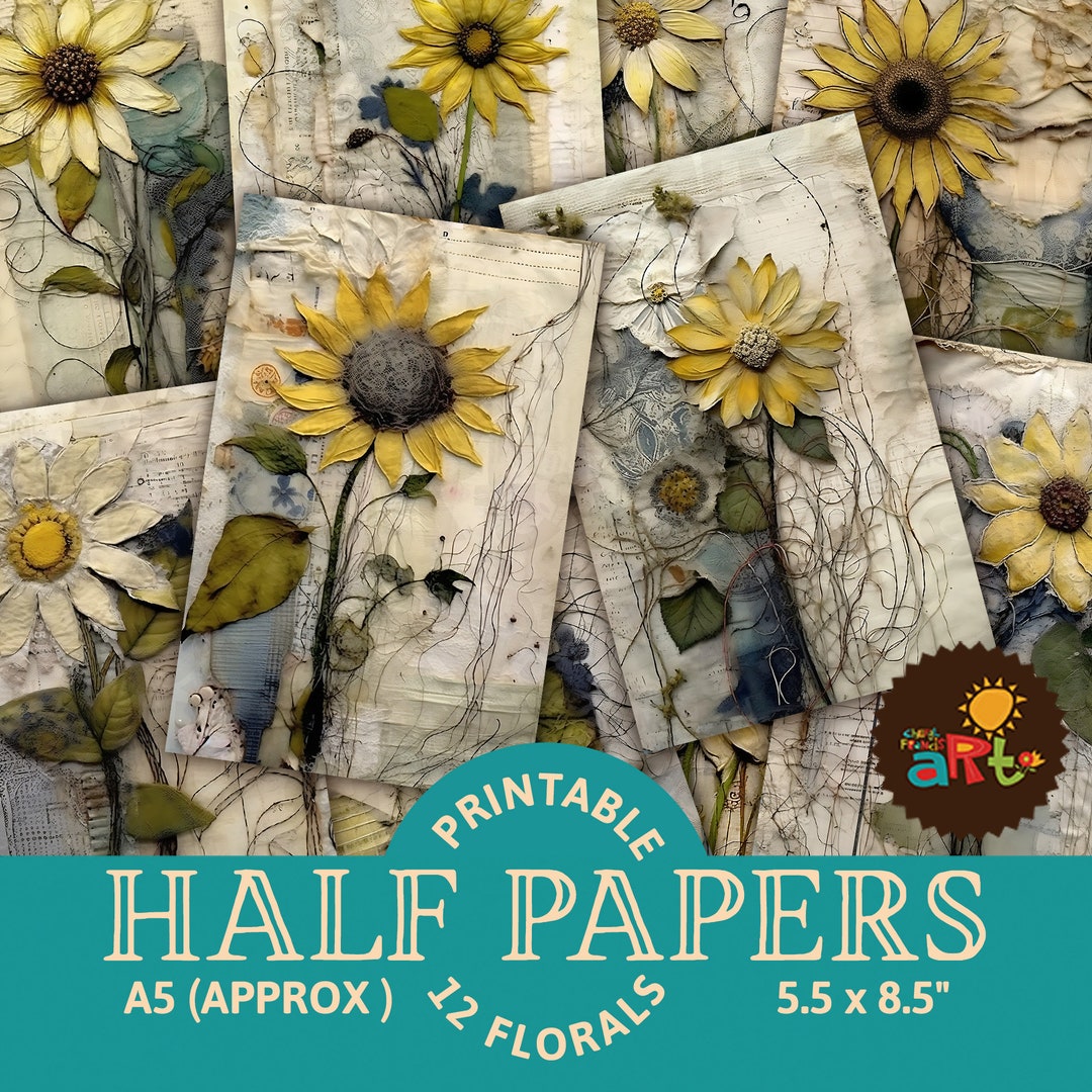 Textile Mixed Media Floral Paper Collage Printable Junk Journal Half ...