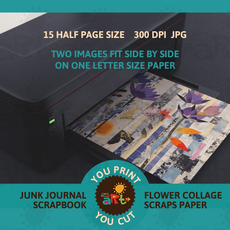 Paper Flowers Mixed Media Collage Printable Junk Journal Half Papers ...