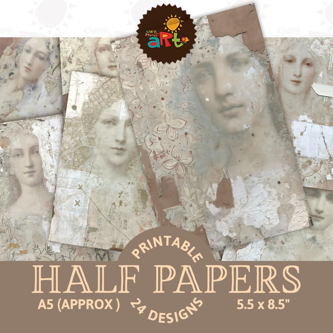 Pale Portraits of Women Muted Collage Printable Junk Journal Half ...