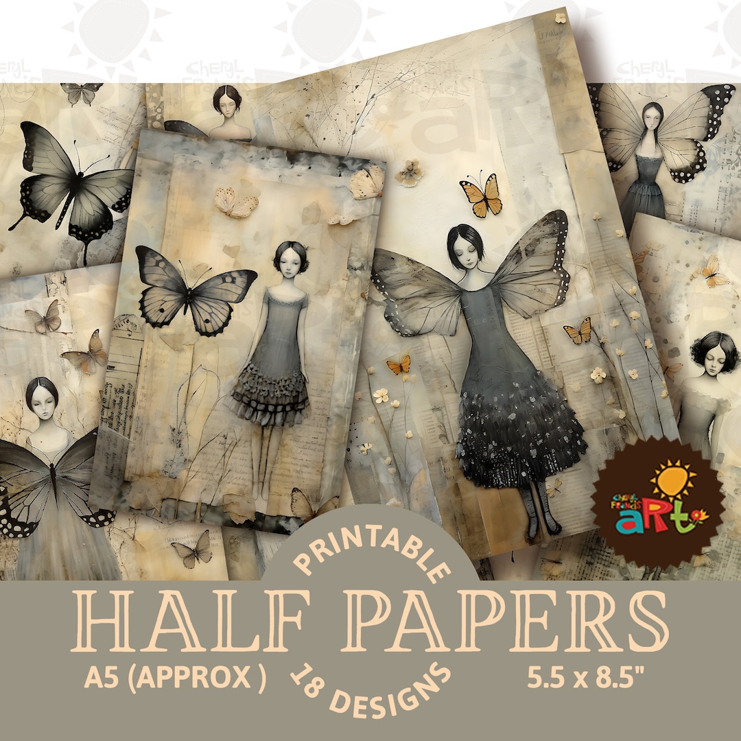 Metamorphosis Butterfly Girl Printable Junk Journal Half Paper ...