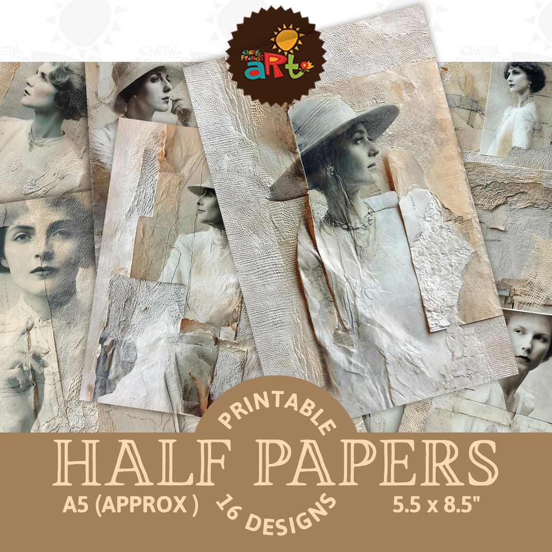 Portrait of Lady on White Collage Ephemera Junk Journal Half Paper ...