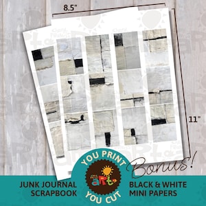 Layered Black and White Collage Printable Junk Journal Horizontal Half ...