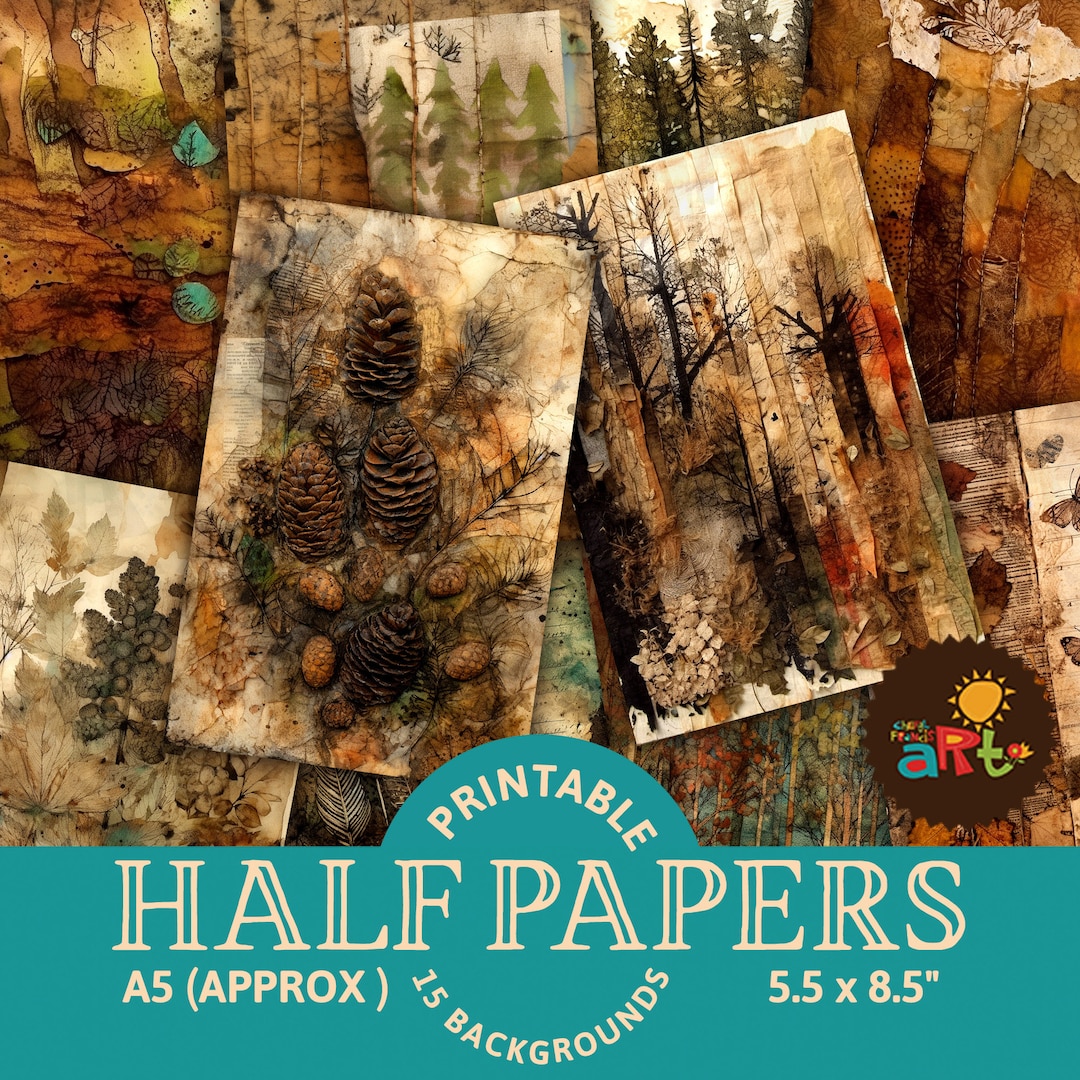 Woodsy Forest Paper Collage Printable Junk Journal Half Papers - Etsy