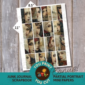 Partial Portrait Girl Peeking From Collage Printable Junk Journal Half ...