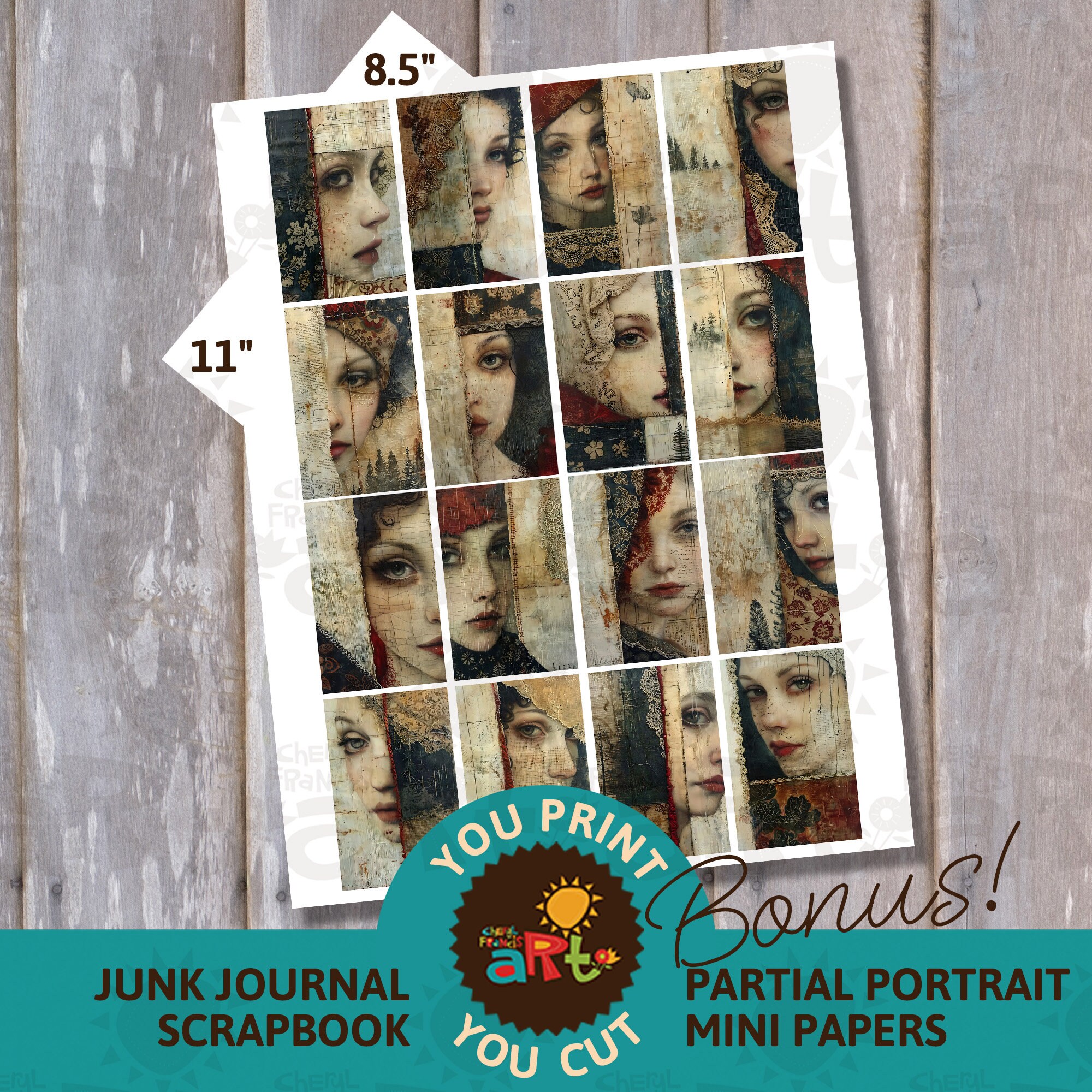 Partial Portrait Girl Peeking From Collage Printable Junk Journal Half ...