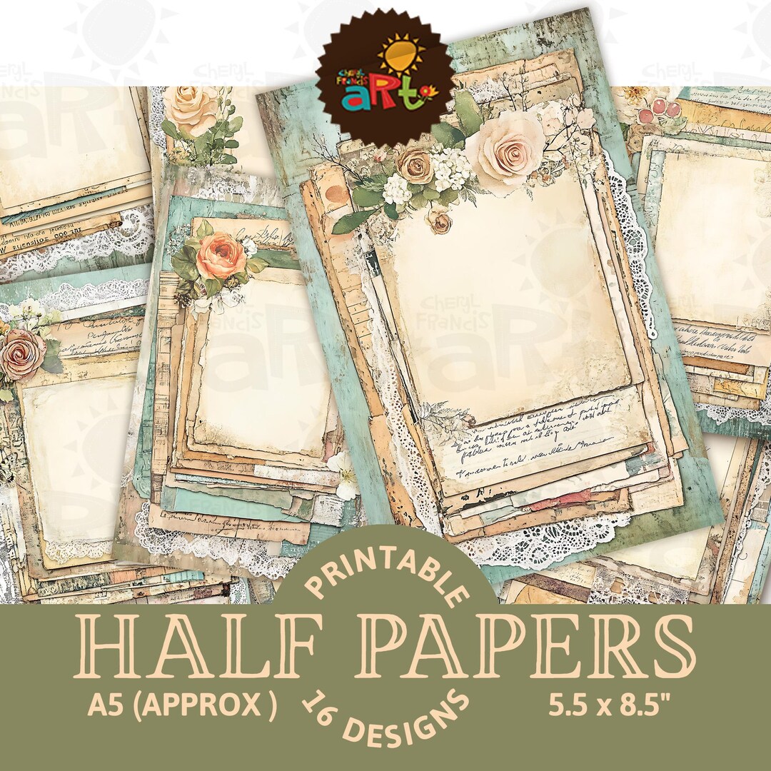 Layers of Paper Blank Area With Flowers B Junk Journal Printable Half ...