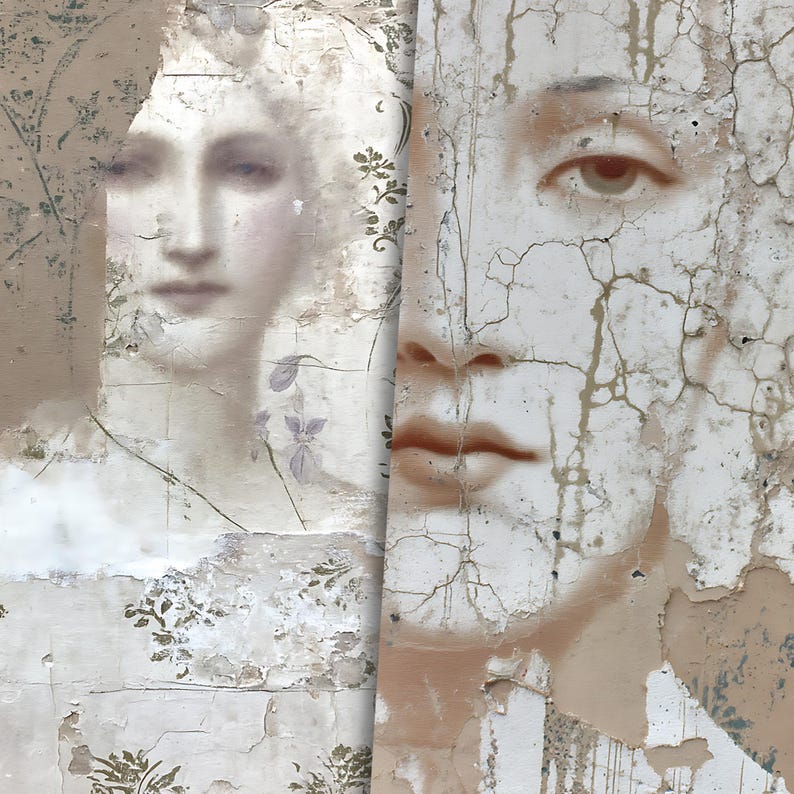 Pale Portraits of Women Muted Collage Printable Junk Journal Half ...