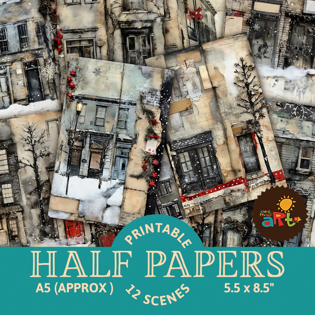 A Walk Around Small Town at Christmas Paper Collage Printable Junk ...