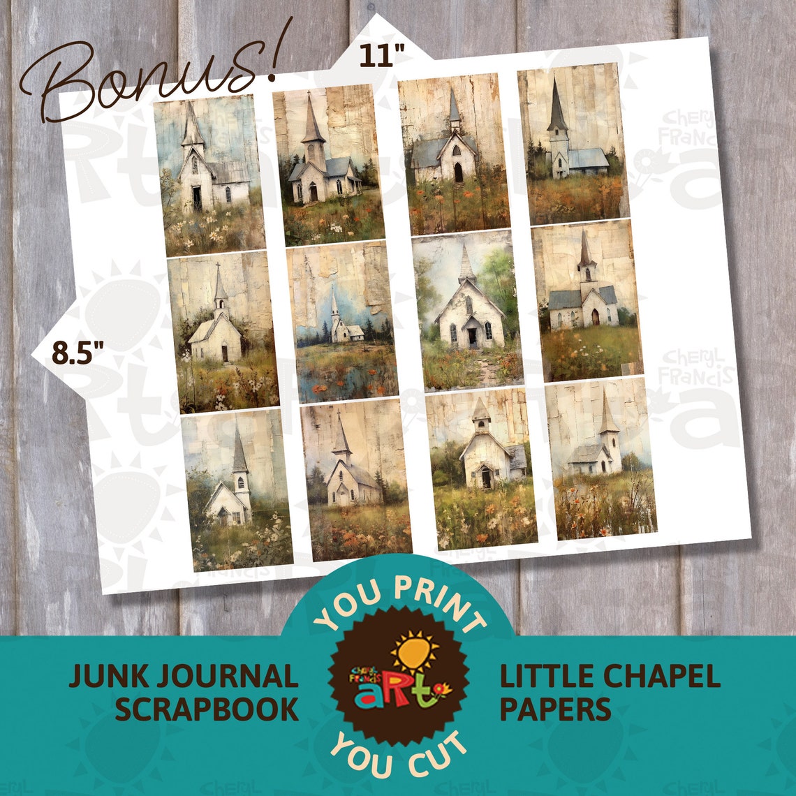Little Chapel Art Collage Printable Junk Journal Half Papers Scrapbook ...