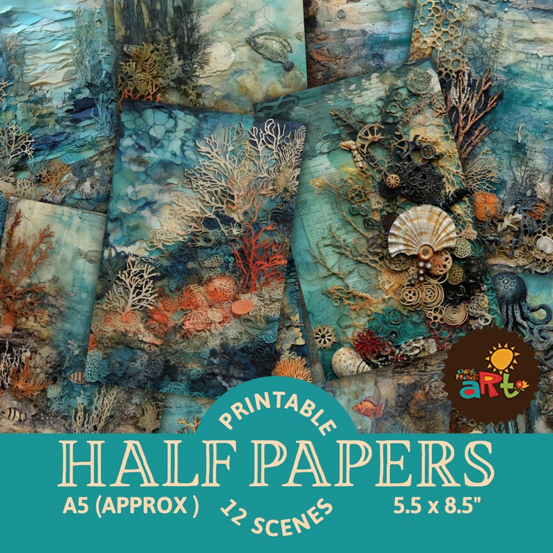Coral Reef and Fish Junk Journal Printable Half Papers, Journal ...