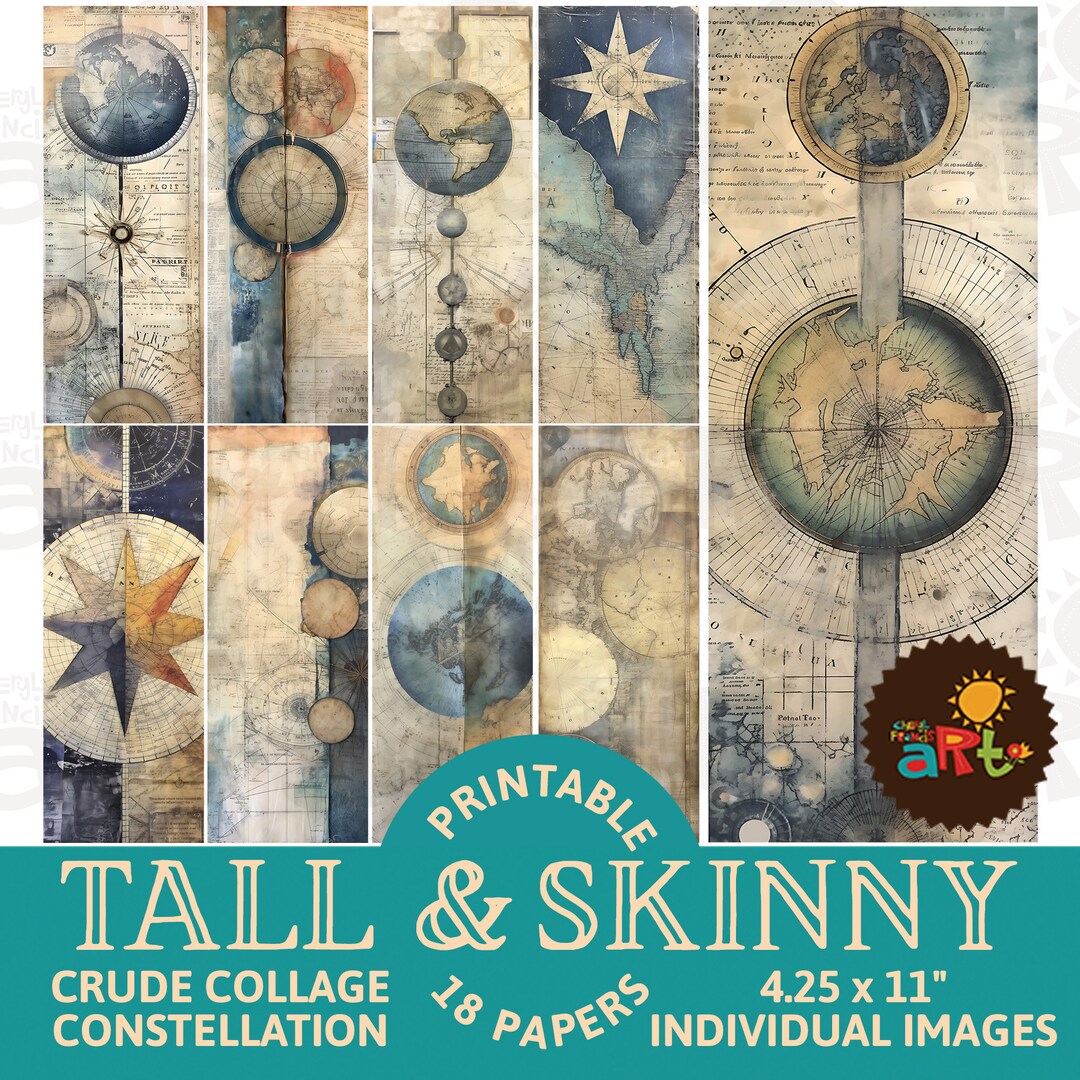Constellation Collage Printable Tall Slim Junk Journal Papers for Book ...
