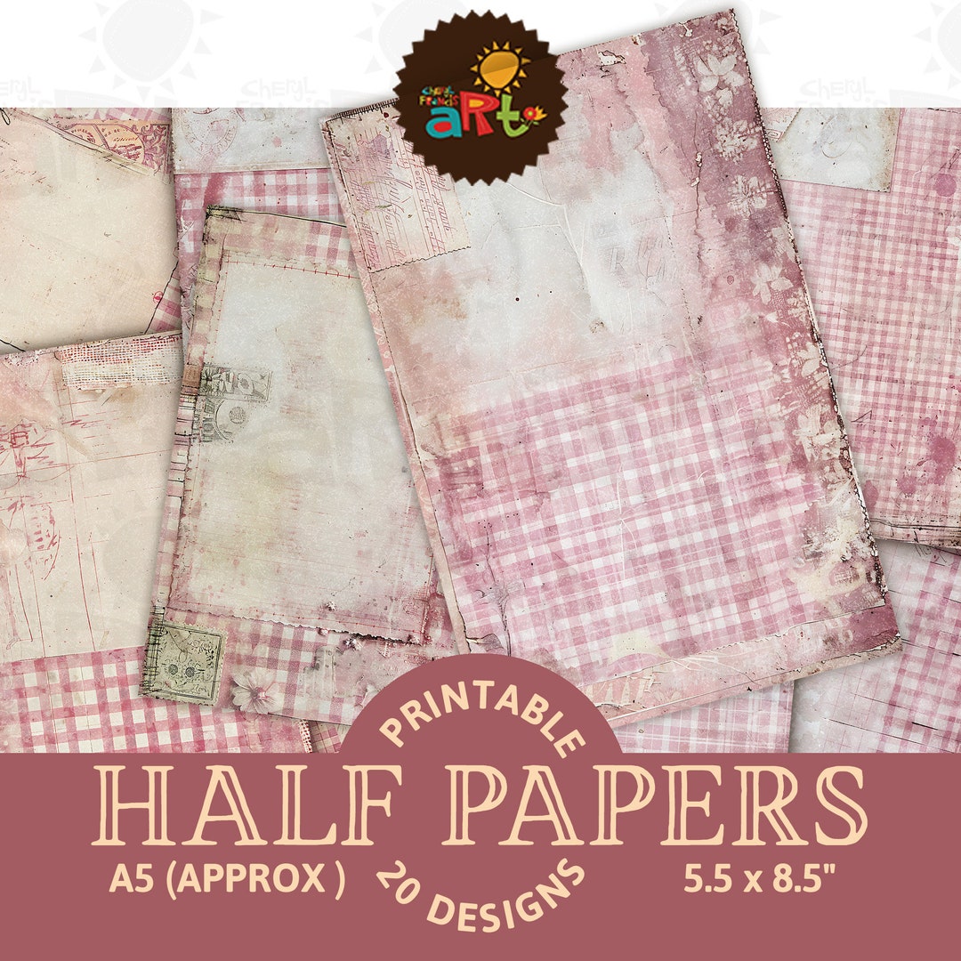 Shabby Pink Checks Ephemera Collage Paper Junk Journal Half Page ...