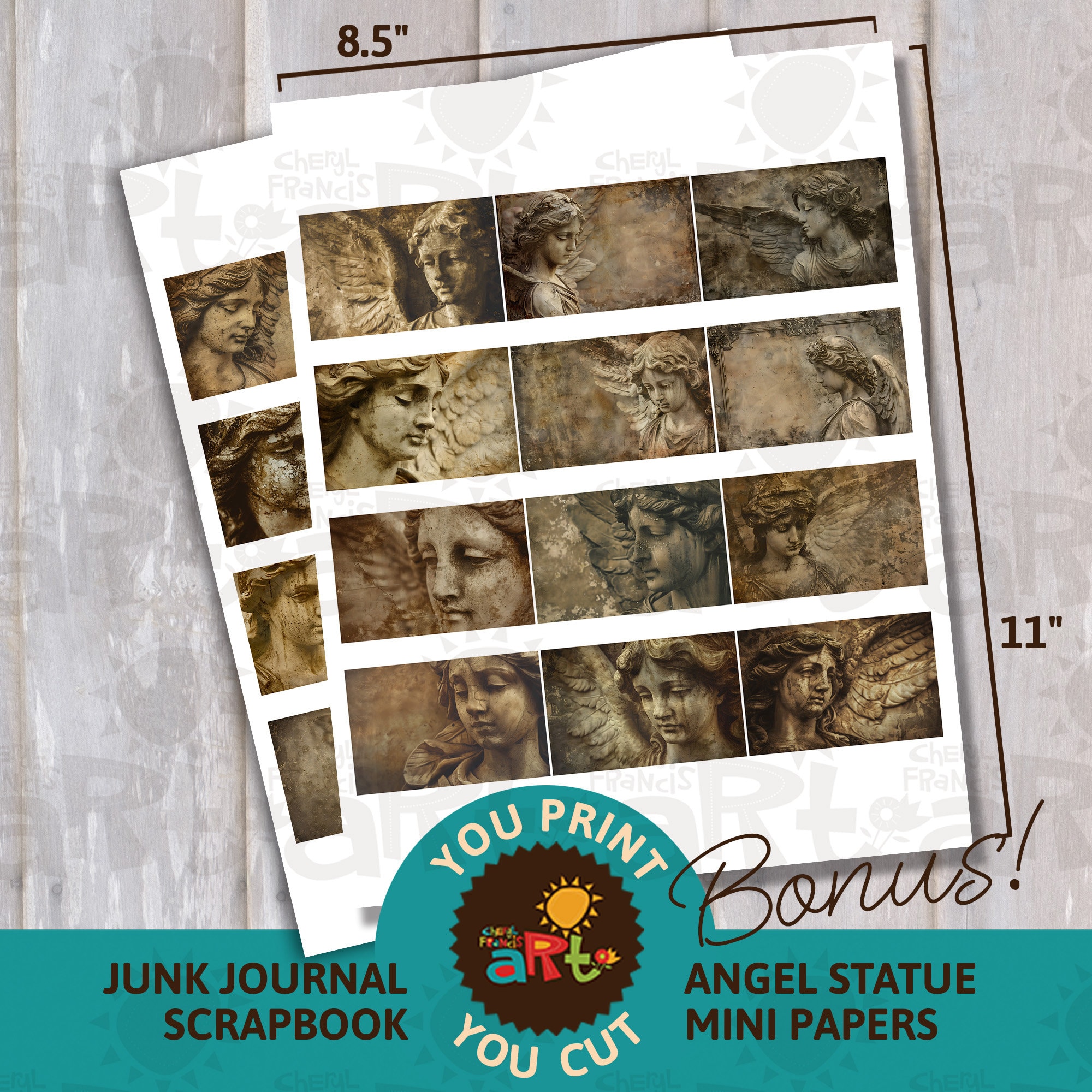 Ornamental Angel Cement Statue Landscape Printable Junk Journal ...