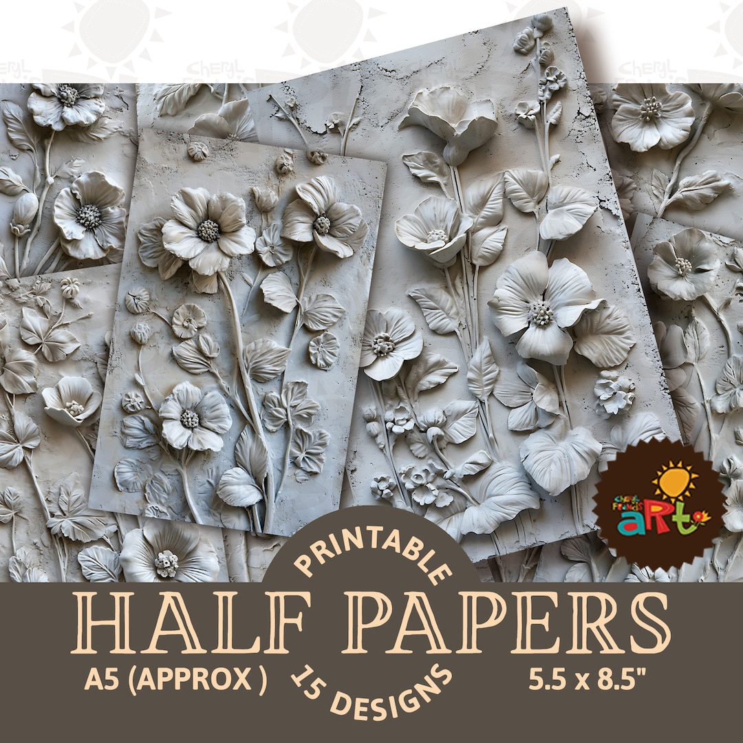 Neutral Tone Bas-relief Botanical Background Printable Junk Journal ...