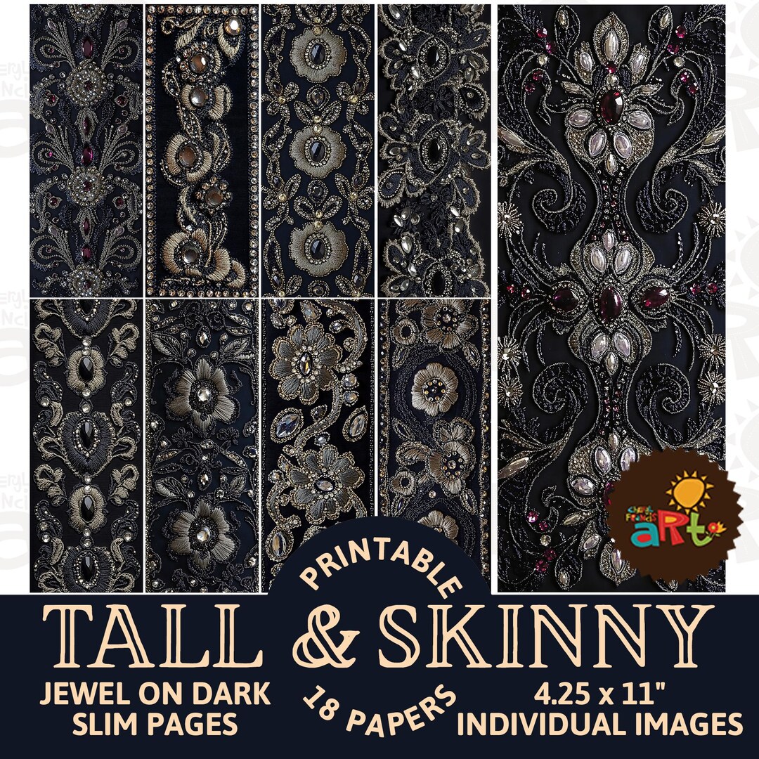 Dark Jeweled Silver Stitched Printable Tall Slim Junk Journal Paper for ...
