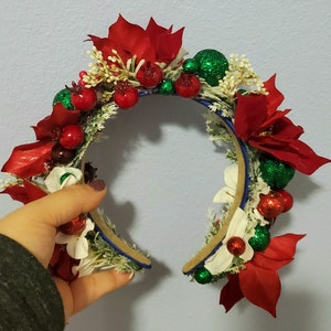 Christmas Holiday Crown With Ornaments, Pointsettia Headband ...
