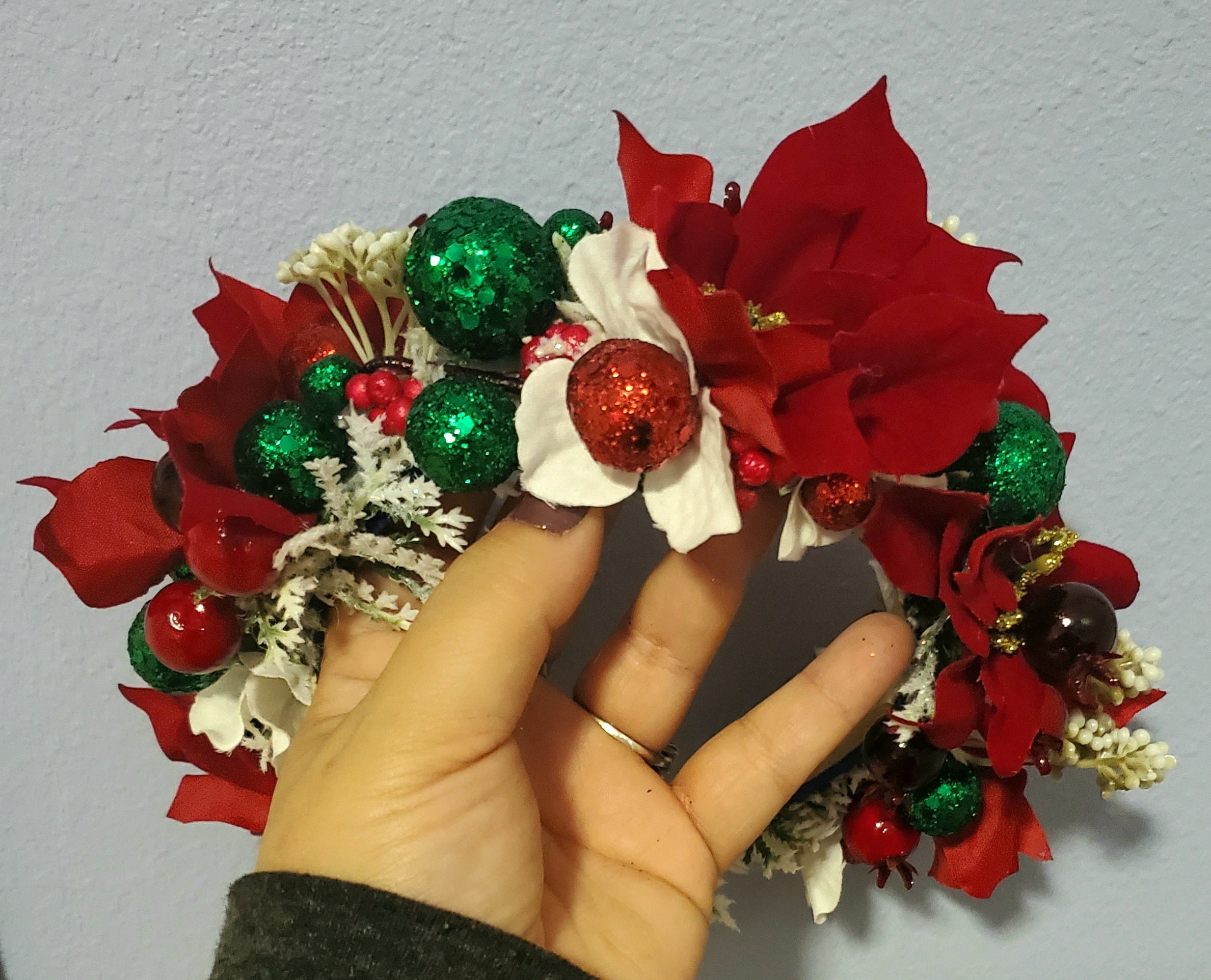 Christmas Holiday Crown With Ornaments, Pointsettia Headband ...