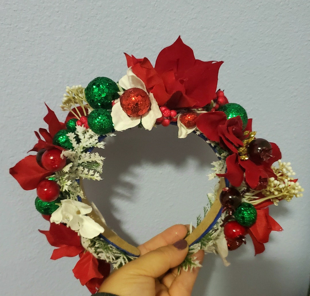Christmas Holiday Crown With Ornaments, Pointsettia Headband ...