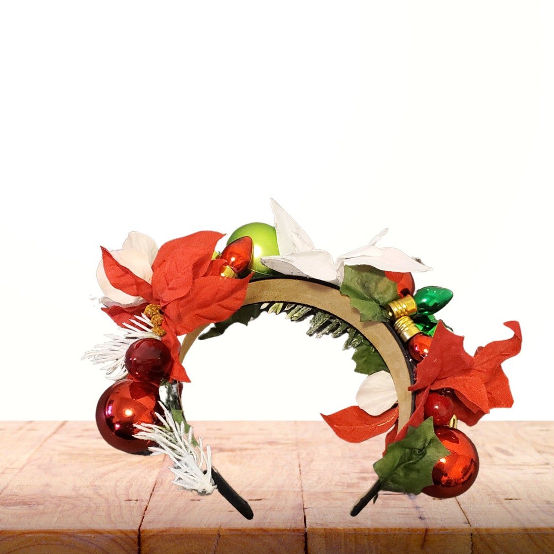 Christmas Holiday Crown With Ornaments, Pointsettia Headband ...