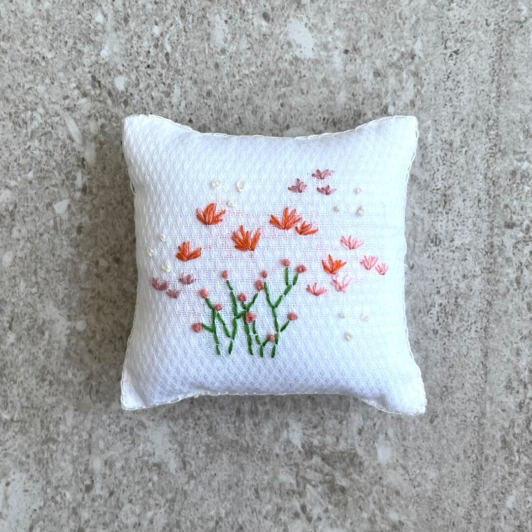 Flowers Embroidered Pin Cushion, Pink Flowers Pin Cushion, Handmade Pin ...