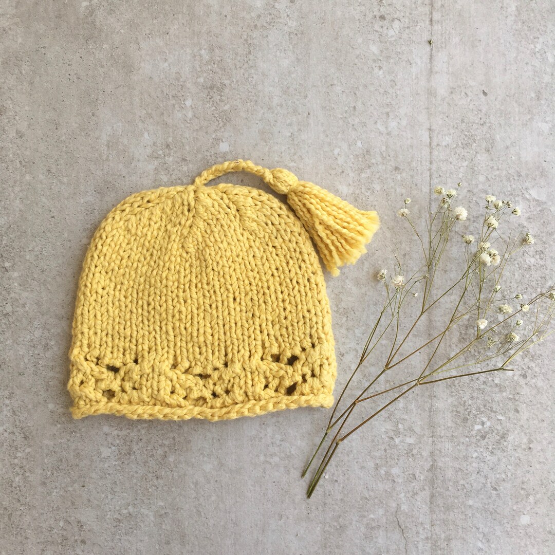 Newborn Cotton Baby Beanie, Hand Knitted Lace Yellow Cotton Newborn Hat ...