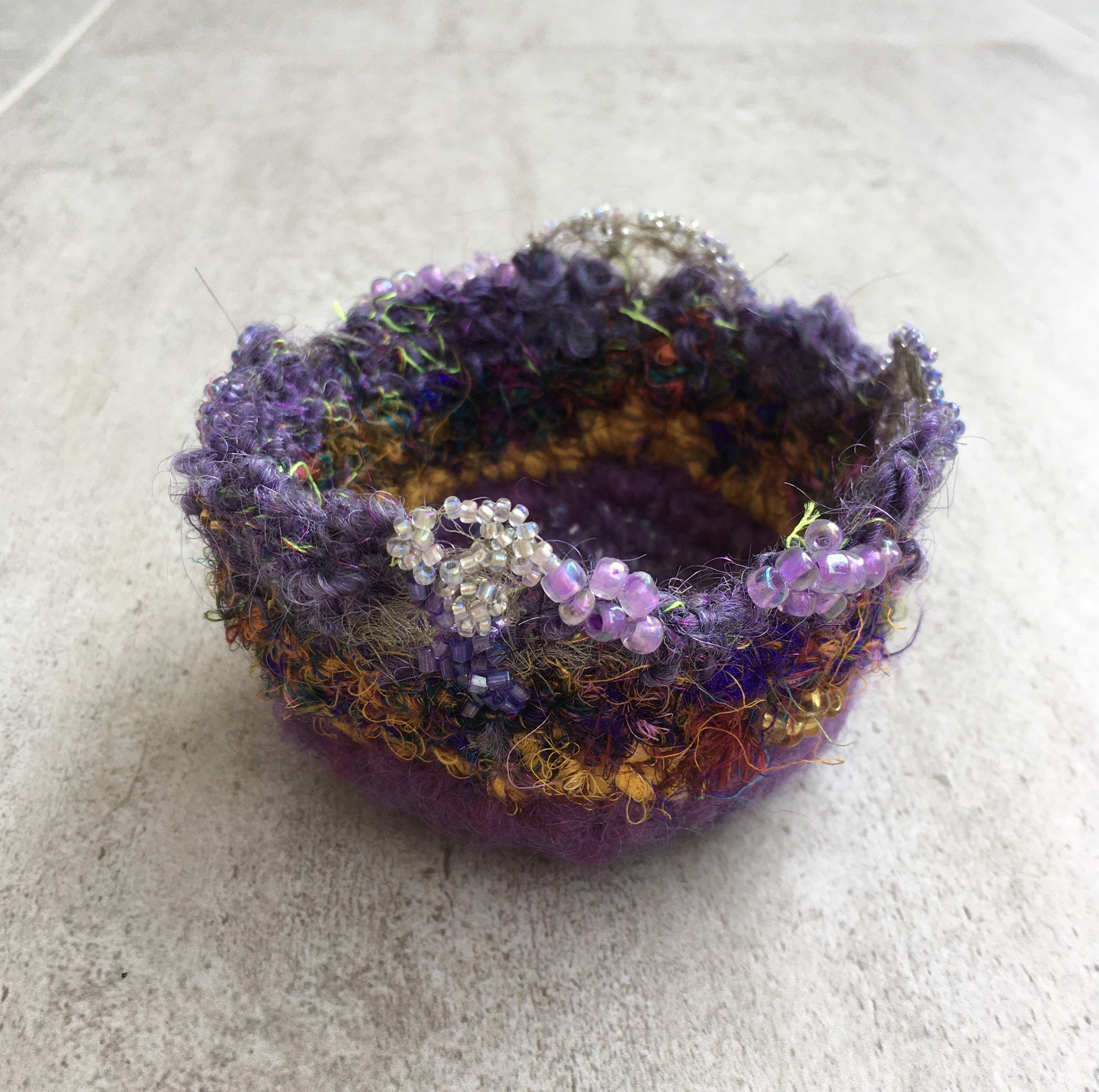 Fiber art vessel crocheted and beaded vessel colorful | Etsy