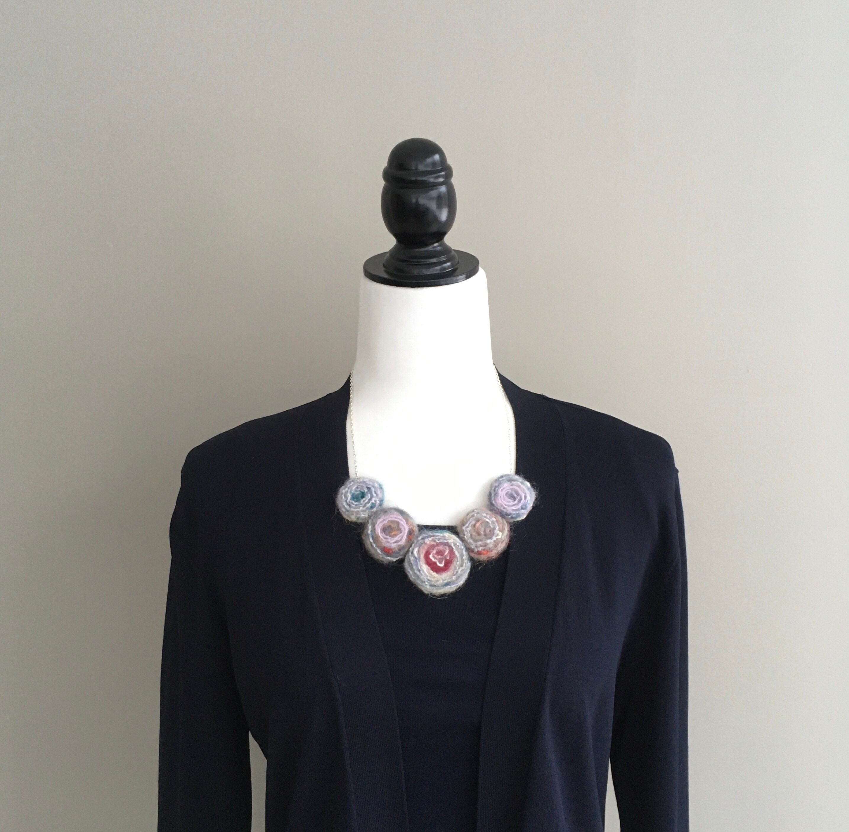 Polar Circles Necklace, Needle Felted Wool Necklace, Fiber Art Necklace ...