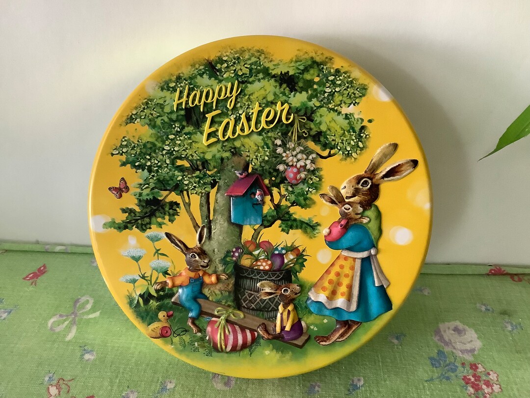 Round Easter Tin, Raised Enamel Tin, Easter, Retro Bunnies Tin - Etsy