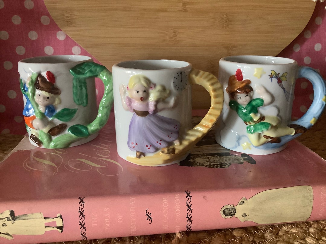 Vintage Fairy Tale Ceramic Mugs, 1950s Jeffrey Snyder, Peter Pan ...