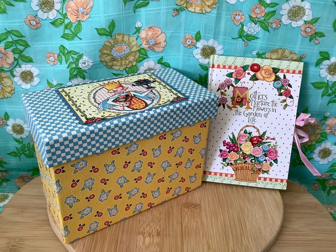 Mary Engelbreit Vintage Cardboard Recipe Box With 8 Dividers & Small ...