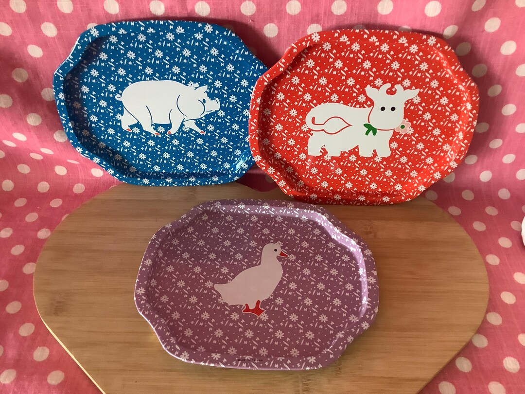 Vintage Enamel Small Serving Trays, Farmhouse Snack Trays, Tin Trays ...